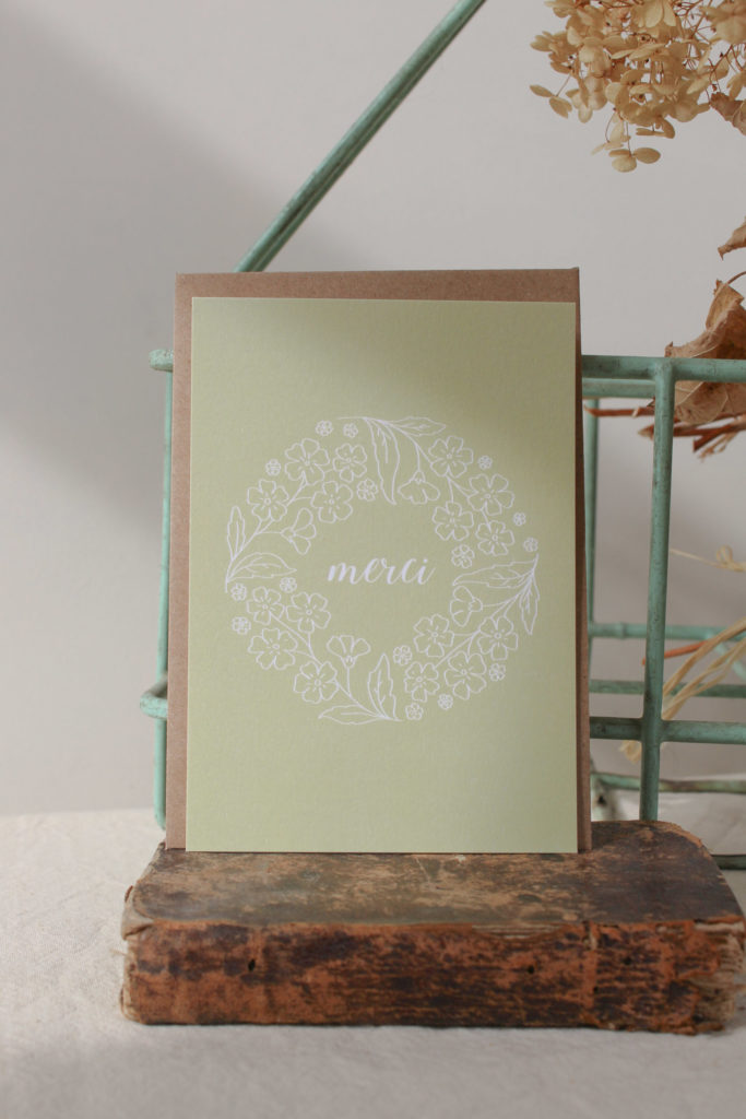 Carte postale Merci – vert clair – l'atelier de SORG